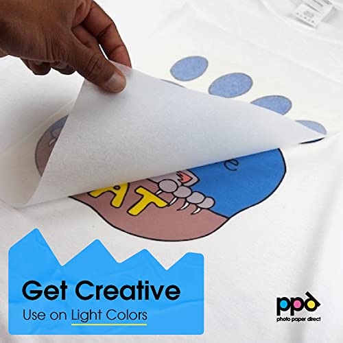 PPD Inkjet PREMIUM Iron-On White and Light Color T Shirt Transfers Paper LTR 8.5x11” Pack of 10 Sheets (PPD001-10)