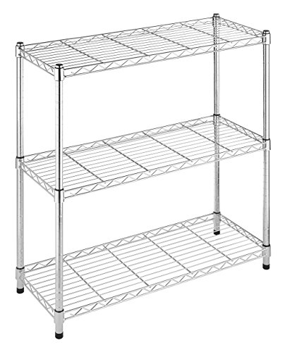 Whitmor Supreme 3 Tier Shelving with Adjustable Shelves and Leveling Feet - 350 lb. Capacity per Shelf - Chrome