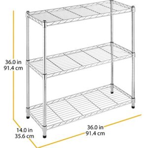 Whitmor Supreme 3 Tier Shelving with Adjustable Shelves and Leveling Feet - 350 lb. Capacity per Shelf - Chrome