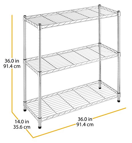 Whitmor Supreme 3 Tier Shelving with Adjustable Shelves and Leveling Feet - 350 lb. Capacity per Shelf - Chrome