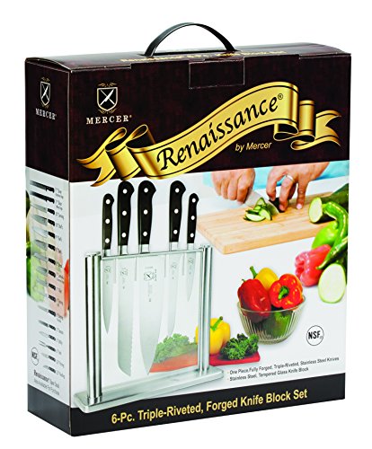 Mercer Culinary M23500 Renaissance 6-Piece Forged Knife Block Set, Tempered Glass Block