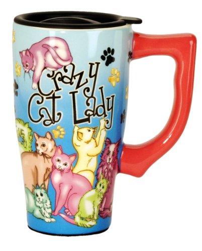 Spoontiques - Ceramic Travel Mugs - Crazy Cat Lady Cup - Hot or Cold Beverages - Gift for Coffee Lovers