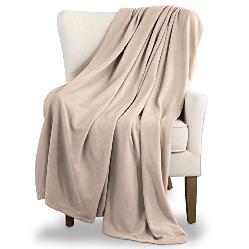 Martex 1B06849 Super Soft Fleece Lightweight Reversible Cozy Warm Sofa Blanket Low Lint Luxury Hotel Style All Seasons Layering Solid Pet Friendly Twin Size Bed and Couch Blankets, Twin, Beige