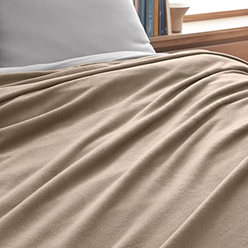 Martex 1B06849 Super Soft Fleece Lightweight Reversible Cozy Warm Sofa Blanket Low Lint Luxury Hotel Style All Seasons Layering Solid Pet Friendly Twin Size Bed and Couch Blankets, Twin, Beige