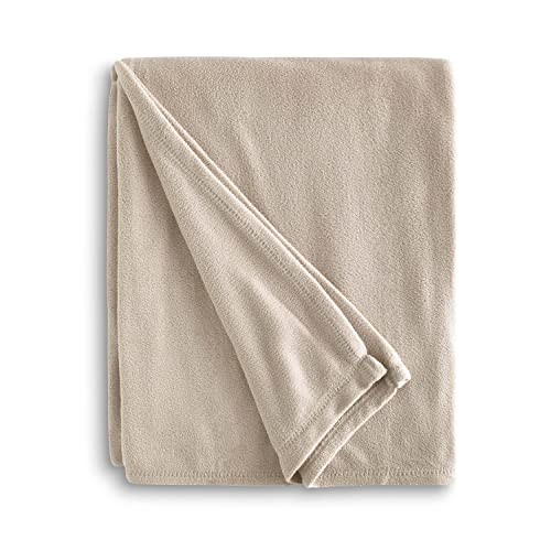 Martex 1B06849 Super Soft Fleece Lightweight Reversible Cozy Warm Sofa Blanket Low Lint Luxury Hotel Style All Seasons Layering Solid Pet Friendly Twin Size Bed and Couch Blankets, Twin, Beige