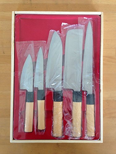 Japanese Kitchen Knife Set of 5 (Wooden Box Case) Mr. Takaaki Nakamura