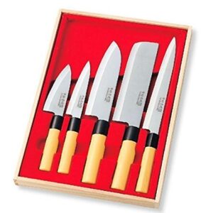 Japanese Kitchen Knife Set of 5 (Wooden Box Case) Mr. Takaaki Nakamura