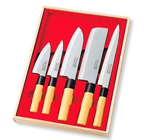 Japanese Kitchen Knife Set of 5 (Wooden Box Case) Mr. Takaaki Nakamura