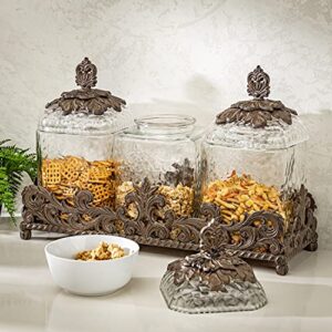 GG Collection 3-Piece Glass Canister Set With Acanthus Leaf Metal Base