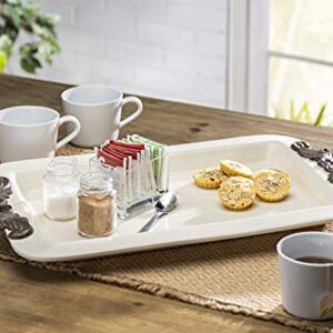 23.75-Inch Long Cream Ceramic Tray with Acanthus Leaf Styled Metal Handles