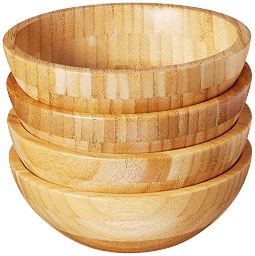 Lipper International Bamboo Wood Salad Bowls, Small, 7" Diameter x 2.25" Height, Set of 4 Bowls