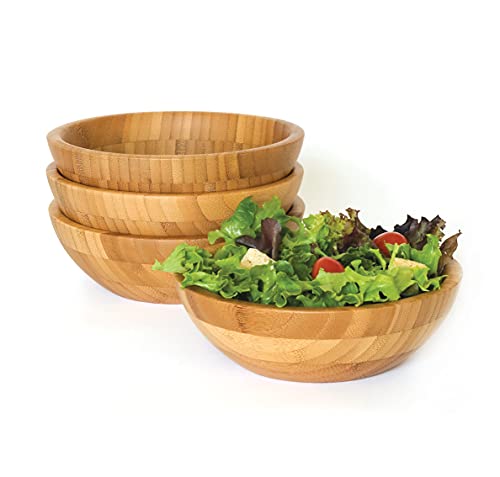 Lipper International Bamboo Wood Salad Bowls, Small, 7" Diameter x 2.25" Height, Set of 4 Bowls