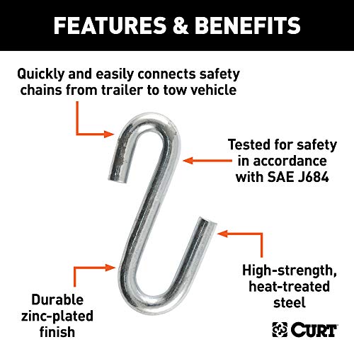 CURT 81640 13/32-Inch Certified Trailer Safety Chain S-Hook, 3,500 lbs