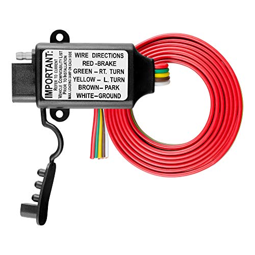 CURT 55178 Non-Powered 3-to-2-Wire Splice-in Trailer Tail Light Converter, 4-Pin Wiring Harness , Black