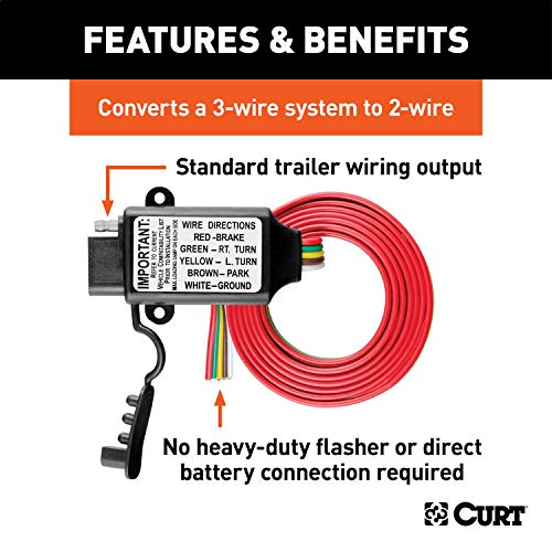 CURT 55178 Non-Powered 3-to-2-Wire Splice-in Trailer Tail Light Converter, 4-Pin Wiring Harness , Black