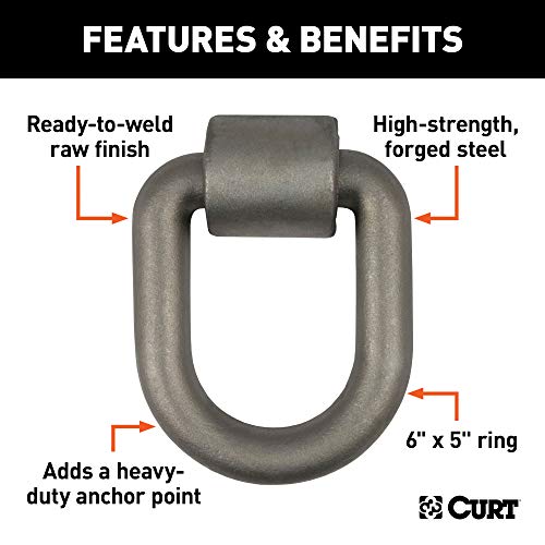 CURT 83780 6 x 5-Inch Weld-On Trailer D-Ring Tie Down Anchor, 46,760 lbs Break Strength