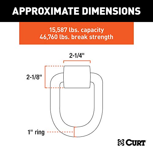 CURT 83780 6 x 5-Inch Weld-On Trailer D-Ring Tie Down Anchor, 46,760 lbs Break Strength