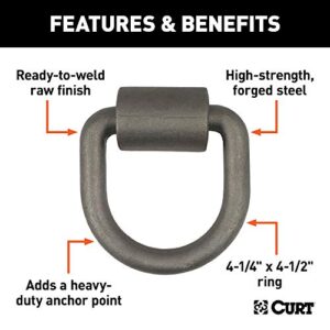 CURT 83750 4-1/4 x 4-1/4-Inch Weld-On Trailer D-Ring Tie Down Anchor, 18,000 lbs Break Strength