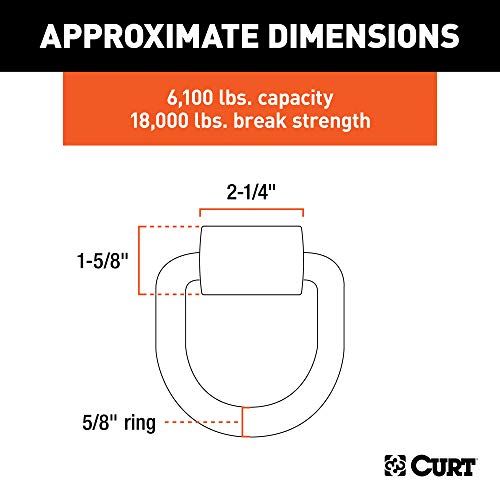 CURT 83750 4-1/4 x 4-1/4-Inch Weld-On Trailer D-Ring Tie Down Anchor, 18,000 lbs Break Strength