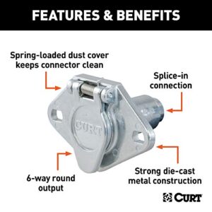 CURT 58091 Vehicle-Side 6-Pin Round Trailer Wiring Harness Socket