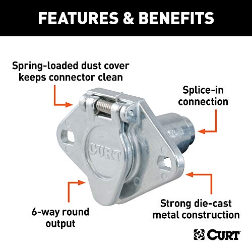 CURT 58091 Vehicle-Side 6-Pin Round Trailer Wiring Harness Socket