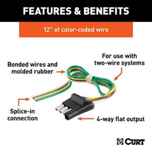 CURT 58030 Trailer-Side 4-Pin Flat Wiring Harness with 12-Inch Wires