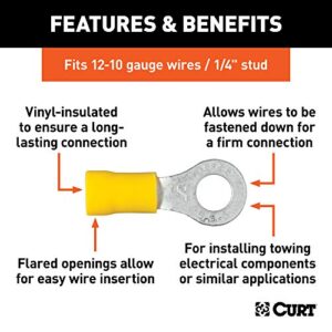 CURT 59534 12-10 Gauge Yellow Vinyl-Insulated Ring Terminal Wire Connectors, 1/4-Inch Stud, 100-Pack