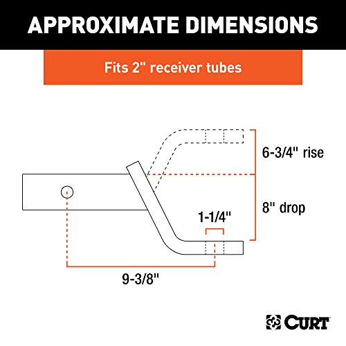 CURT 45338 Class 4 Trailer Hitch Ball Mount, Fits 2-Inch Receiver, 10,000 lbs, 1-1/4-Inch Hole, 8-Inch Drop, 6-3/4-Inch Rise , black