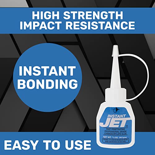 Instant Jet Glue - Long Lasting CA Glue - Fast Action Multipurpose Glue - Penetrates Porous Materials and Increases Impact Resistance