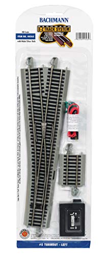 Bachmann Trains - Snap-Fit E-Z TRACK #5 TURNOUT - LEFT (1/card) - NICKEL SILVER Rail With Gray Roadbed - HO Scale