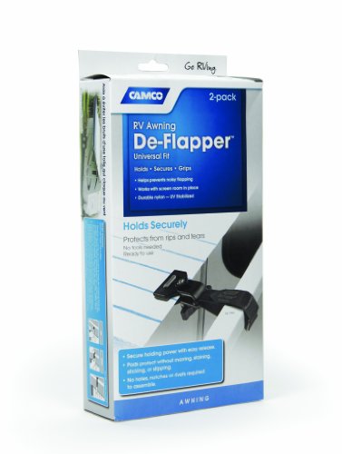 Camco RV Awning De-Flapper | Features a 2-Inch Wide Clamp with Soft Grippers, a Durable Nylon Design, and a 13-Inch Strap Length | 2-Pack (42061)