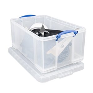 Really Useful Boxes(R) Plastic Storage Box, 64 Liters, 12 1/4in.H x 17 5/16in.W x 28in.D, Clear, 64C