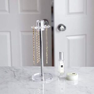 Isaac Jacobs Clear Acrylic Necklace Holder (12 Rotating Hooks) – Hanging Chain Organizer, Sleek & Sturdy Stand for Jewelry – Storage Solution- Bedroom- Bathroom - Countertop - Nightstand