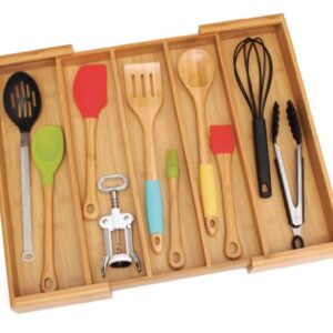 Lipper International 8892 Bamboo Wood Expandable to 22-1/4" Utensil Organizer