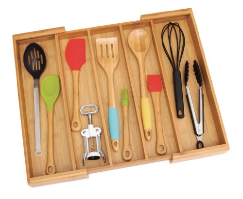 Lipper International 8892 Bamboo Wood Expandable to 22-1/4" Utensil Organizer