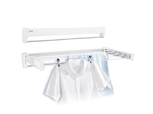 Leifheit 83201 Telefix 70 Wall Mount Retractable Clothes Drying Rack | 5 Drying Rods | White