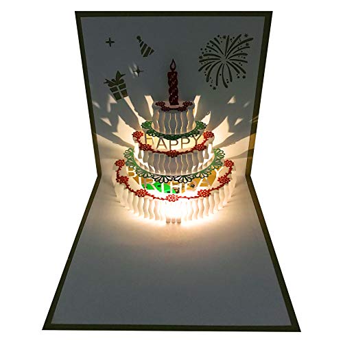 3D Pop Up Birthday Cards,Warming LED Light Birthday Cake Music Happy Birthday Card Postcards Pop Up Greeting Cards Laser Cut Happy Birthday Cards Best for Mom,Wife,Sister, Boy,Girl,Friends 1 Pack