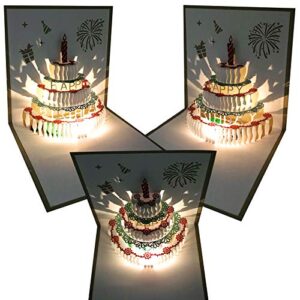 3D Pop Up Birthday Cards,Warming LED Light Birthday Cake Music Happy Birthday Card Postcards Pop Up Greeting Cards Laser Cut Happy Birthday Cards Best for Mom,Wife,Sister, Boy,Girl,Friends 1 Pack