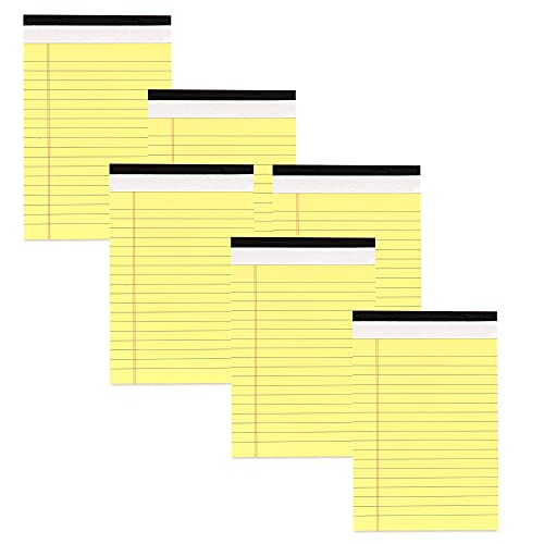 Jr. Legal pad, Small Note Pads Legal Ruled Writing Pad. Perforated Edge. 5" X 8" Canary Yellow, Universal, 50 sheets per Pad (Pack of 6)