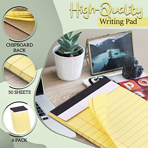 Jr. Legal pad, Small Note Pads Legal Ruled Writing Pad. Perforated Edge. 5" X 8" Canary Yellow, Universal, 50 sheets per Pad (Pack of 6)