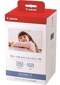 canon kp-108in 3 color ink cassette and 108 sheets 4 x 6 paper glossy for selphy cp1300, cp1200, cp910, cp900, cp760, cp770, cp780 cp800. bonus: quality photo microfiber cloth