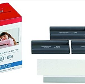 Canon KP-108IN 3 Color Ink Cassette and 108 Sheets 4 x 6 Paper Glossy for SELPHY CP1300, CP1200, CP910, CP900, CP760, CP770, CP780 CP800. Bonus: Quality Photo Microfiber Cloth