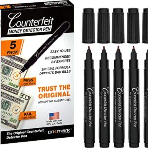 Dri Mark CFD5PK Counterfeit Bill Detector Marker Pen, Made in The USA, 3 Times More Ink, Pocket Size, Fake Money Checker - Money Loss Prevention Tester & Fraud Protection for U.S. Currency (Pack of 5)