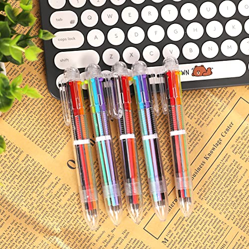 DAIKOYE 24 PCS 0.5mm 6-in-1 Multicolor Ballpoint Pen 6 Colors Transparent Barrel Ballpoint Pen for Office School Supplies Students Children Gift