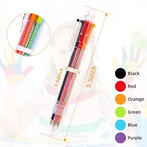 DAIKOYE 24 PCS 0.5mm 6-in-1 Multicolor Ballpoint Pen 6 Colors Transparent Barrel Ballpoint Pen for Office School Supplies Students Children Gift