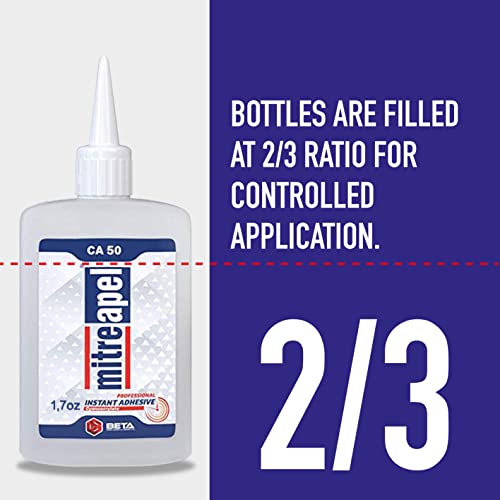 MITREAPEL Ca Glue with Activator (2 x 1.7 oz - 2 x 6.7 fl oz), Ca Glue for Woodworking, Cyanoacrylate Glue and Activator for Wood, Plastic, Metal, Leather, Ceramic and Craft - Instant Bond - 2 Pack