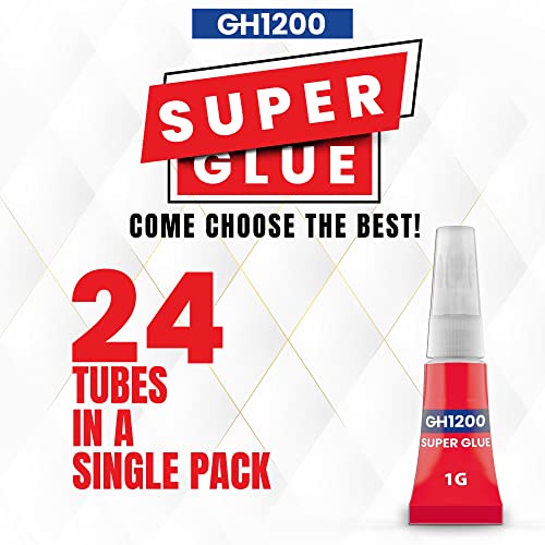 1 Gram (Pack of 24) Single use Super Glue All Purpose, Super Fast, Thick & Strong Adhesive Superglue, Cyanoacrylate Glue for Hard Plastics, DIY Craft, Ceramics, Frame, Leather, Metal Etc