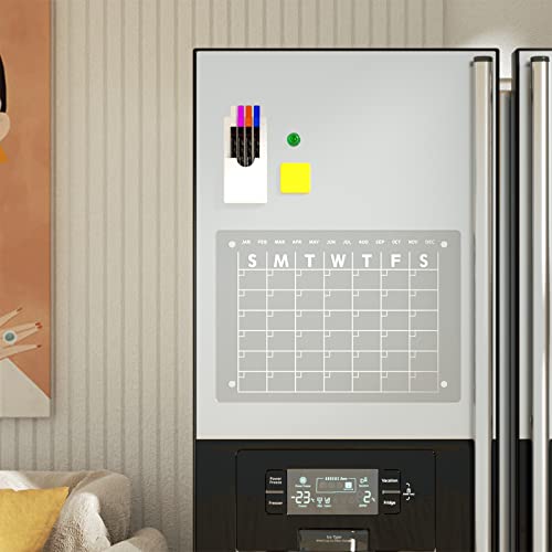 Magnetic Acrylic Calendar for Fridge 17"x12" Clear Dry Erase Calendar Board for Refrigerator Includes 4 Dry Erase Markers and Eraser