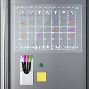 Magnetic Acrylic Calendar for Fridge 17"x12" Clear Dry Erase Calendar Board for Refrigerator Includes 4 Dry Erase Markers and Eraser