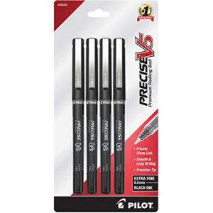 pilot precise v5 stick liquid ink rolling ball stick pens, extra fine point (0.5mm) black ink, 4-pack (26002)